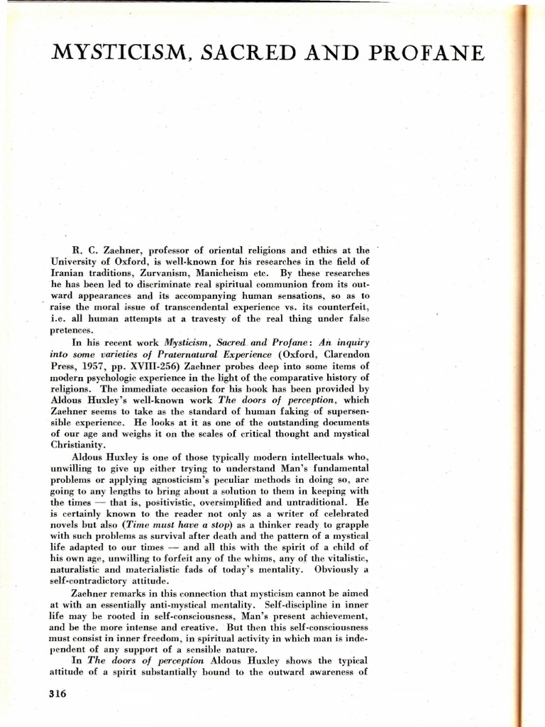 4 Massimo Scaligero Mysticism Sacred and Profane 1957 | PDF | Mysticism | Monism