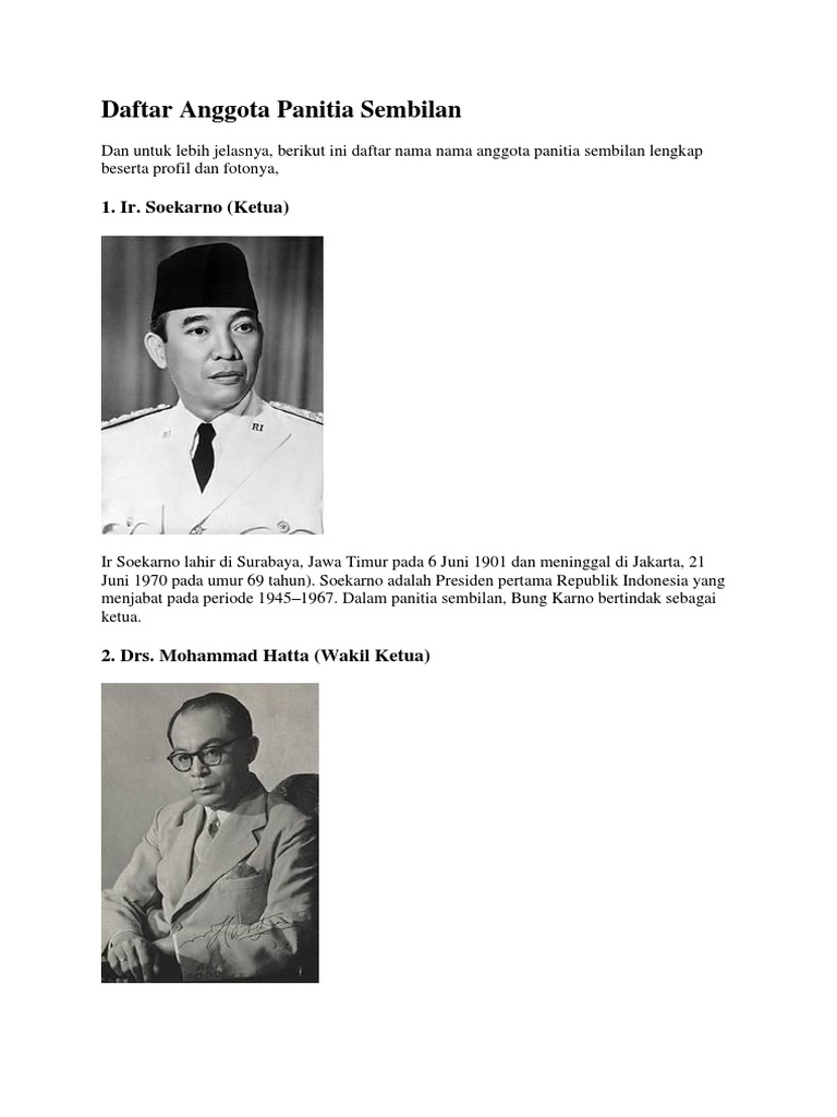 Daftar Anggota Panitia Sembilan | PDF