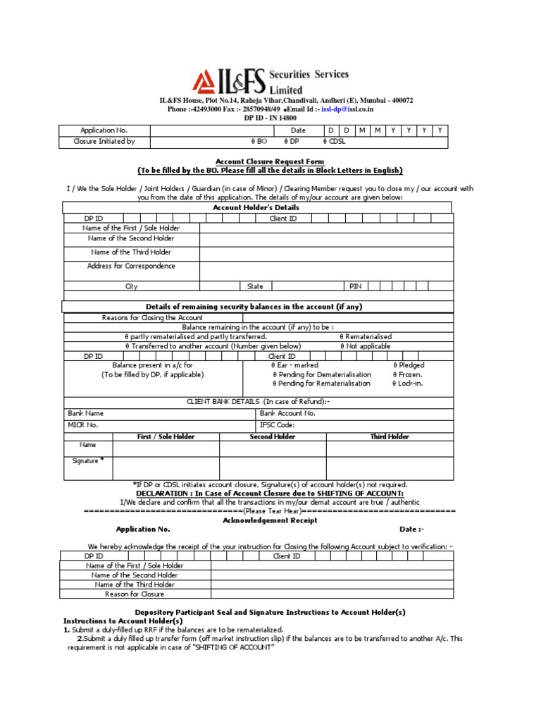 IL - FS - Account Closure Form - CDSL | PDF | Service Industries ...
