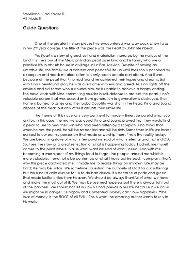 Guide Questions (The Pearl) | PDF