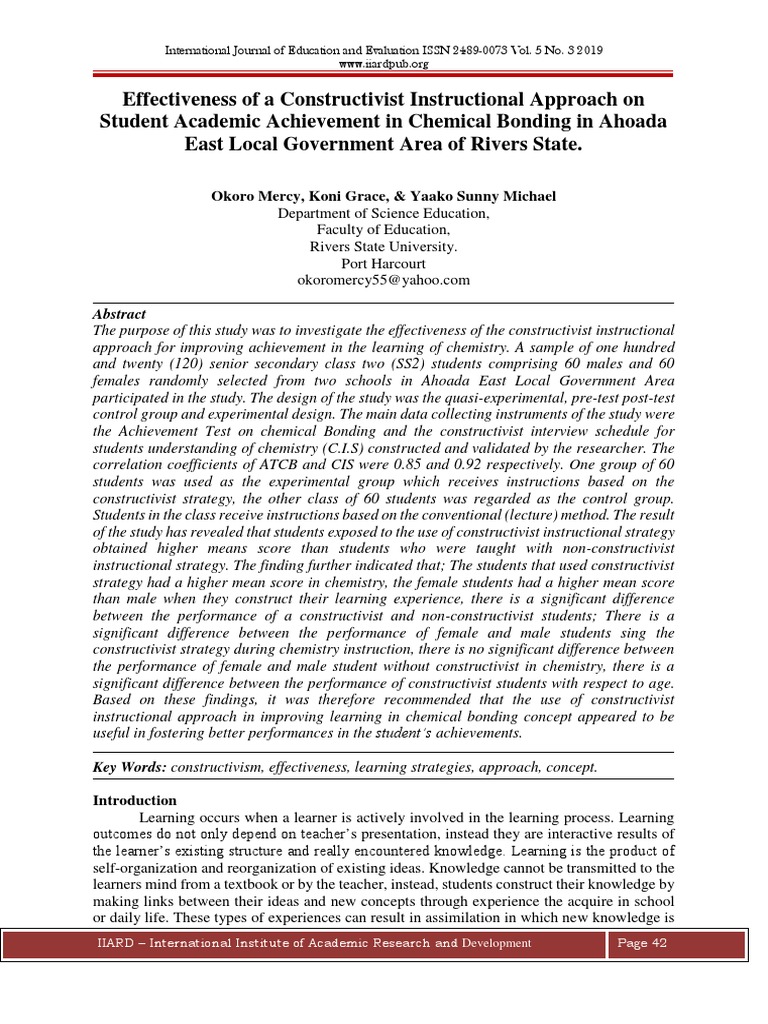 Effectiveness of A Constructivist Instructional Approach On Student ...