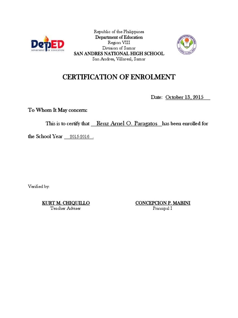 Certification of Enrolment | PDF | Philippines | Education Policy