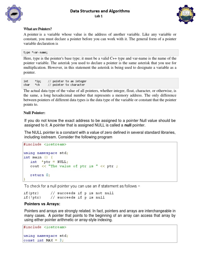 DSA Lab1 | PDF | Pointer (Computer Programming) | Data Type