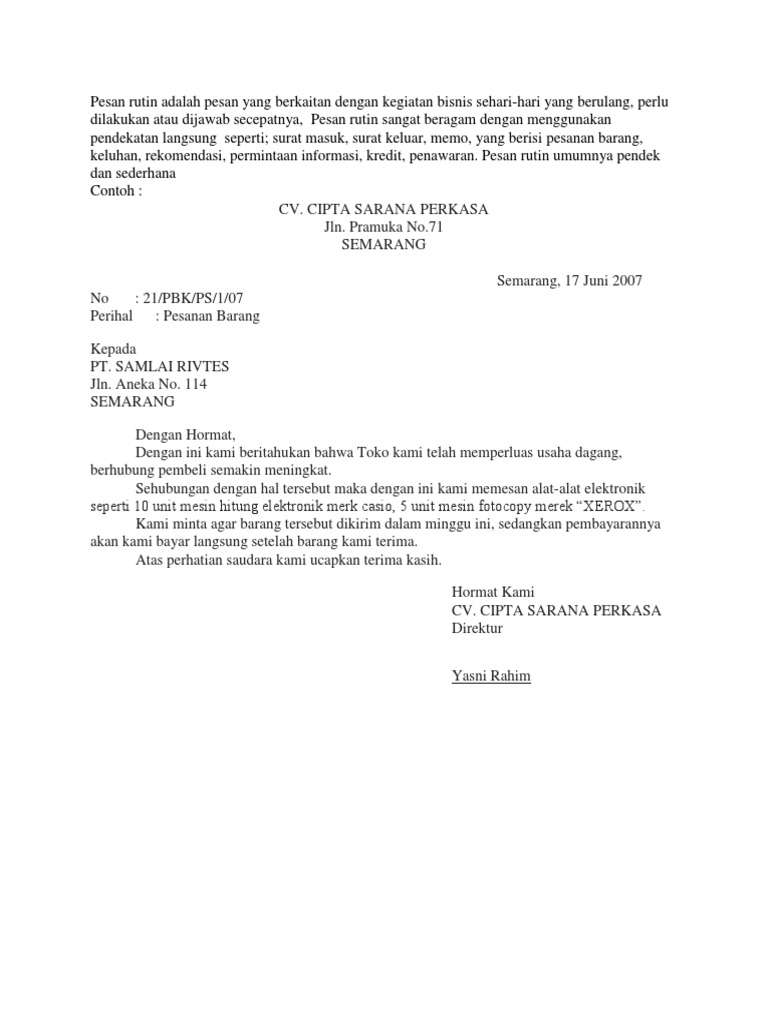 Contoh Pesan-Pesan Bisnis | PDF