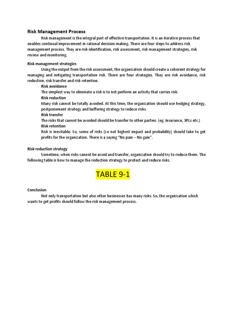 TABLE 9-1: Risk Management Process | PDF