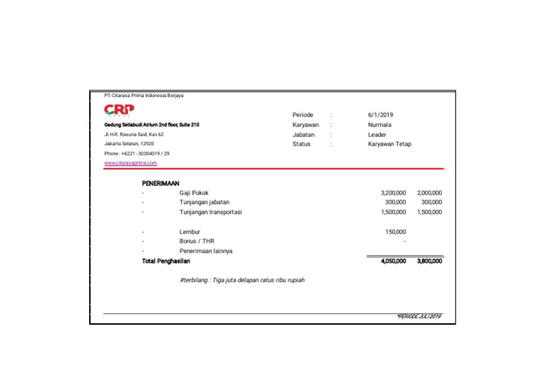 PT Citarasa Prima Berjaya, Nurmala Terima Gaji Rp4 Juta | PDF