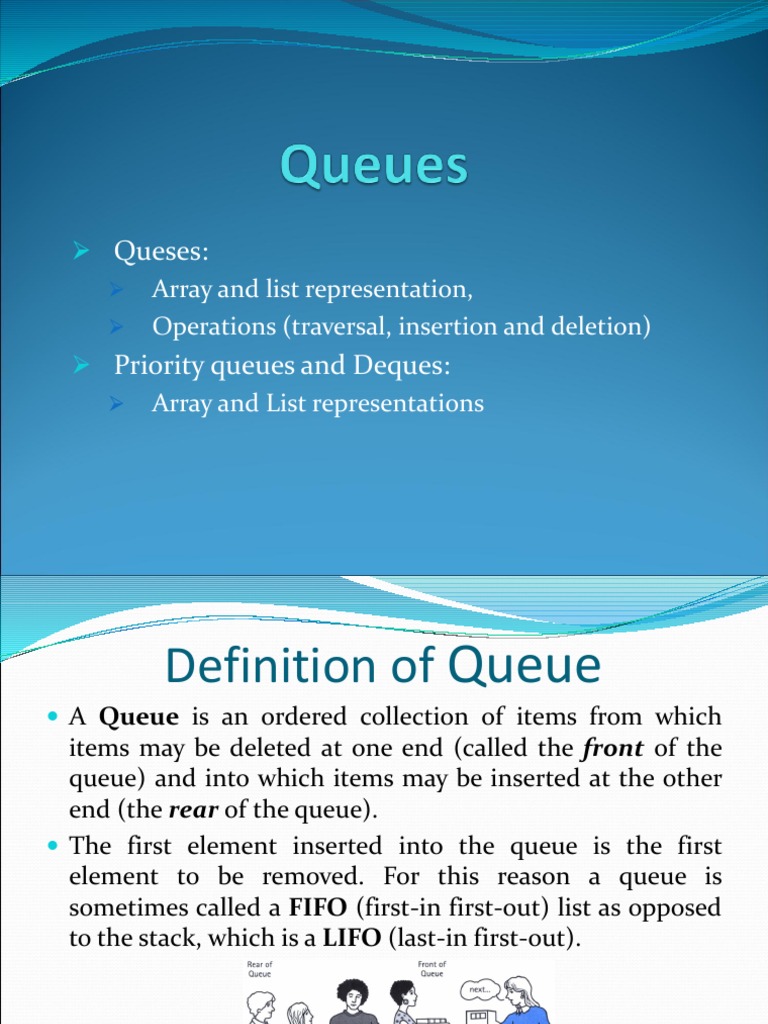 Queses:: Array and List Representation, Operations (Traversal ...