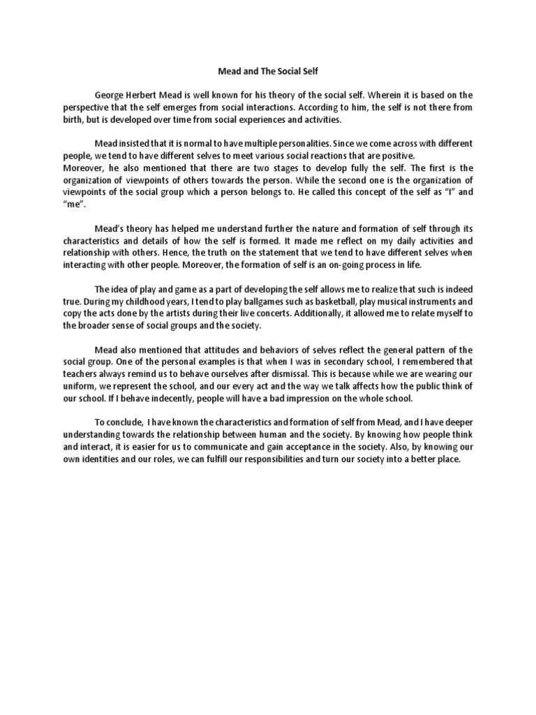 Mead and The Social Self Reaction Paper | Download Free PDF | Self ...