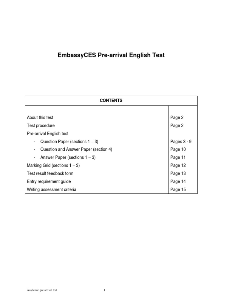 Embassy English Update Pre-Arrival English Test | PDF | Papermaking | Paper