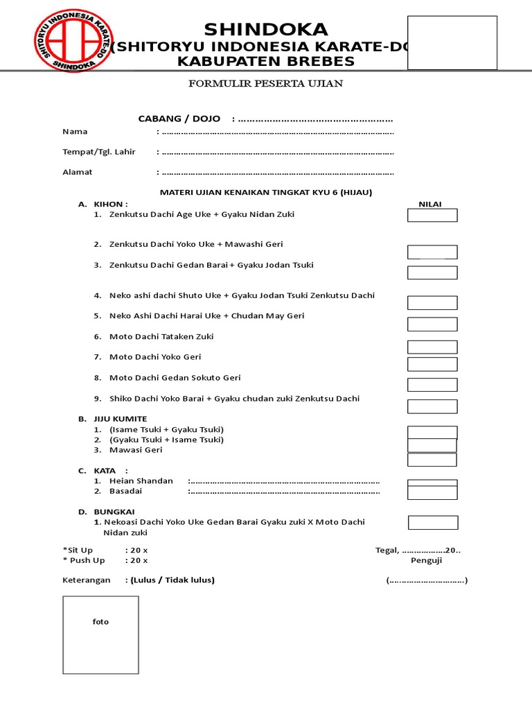 Shindoka: (Shitoryu Indonesia Karate-Do) Kabupaten Brebes | PDF