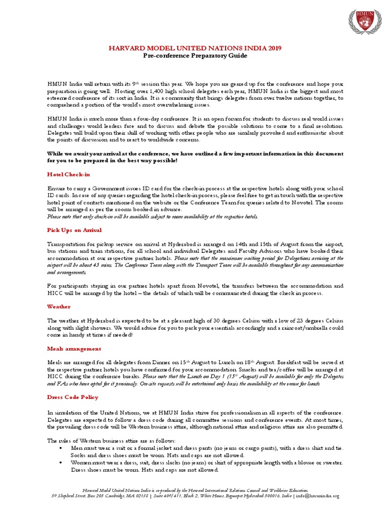 Pre-Conference Preparatory Guide - HMUN India 2019 | PDF | Clothing