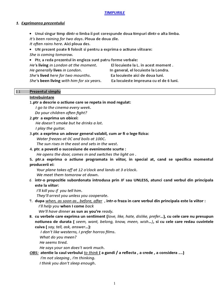 Timpurile Verbelor in Engleza | PDF | Language Mechanics | Linguistics