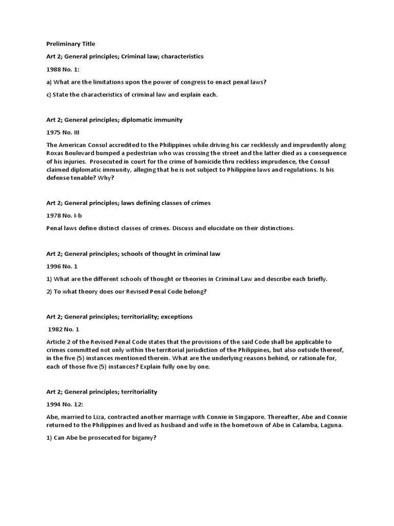Analysis of Criminal Law Concepts and Principles Based on Hypothetical ...