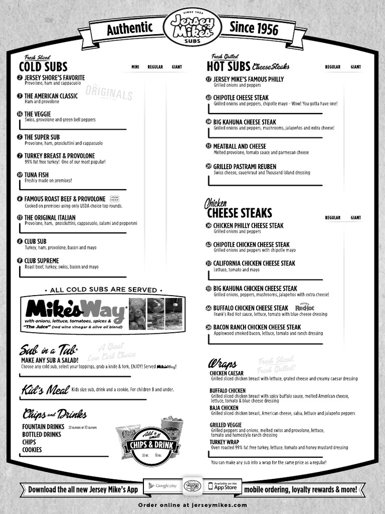 Jersey Mikes Takeout Menu PDF | PDF