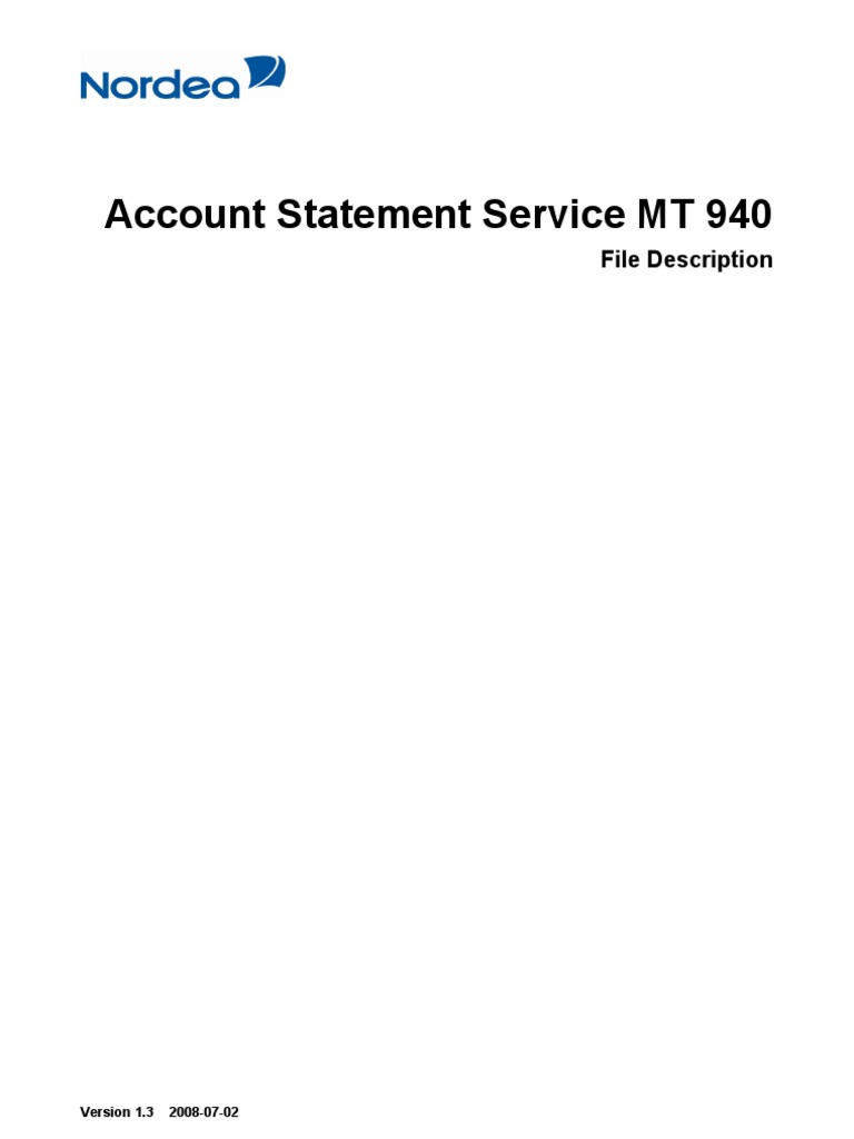MT940 (Account Statement Service) - Nordea | PDF | Business