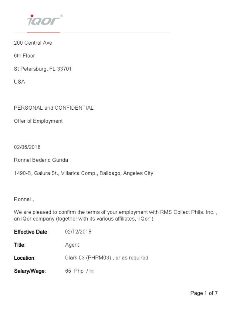 Offer Letter | PDF | Employment | Salary