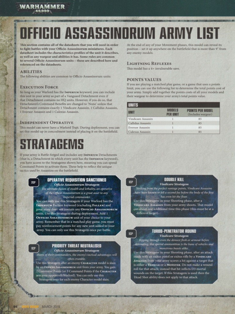 White Dwarf - Officio Assassinorum Army List (2019-04 Updated) PDF ...