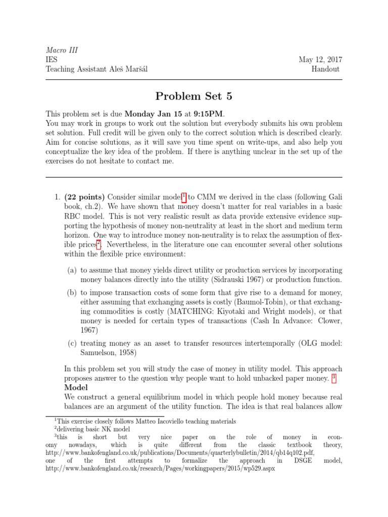 Problem Set 5 | PDF | Utility | Money