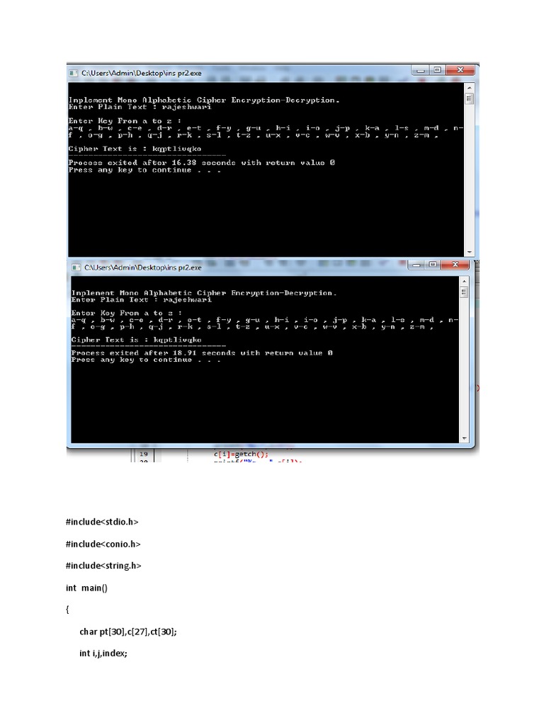 #Include #Include #Include Int Main (Char PT (30), C (27), CT (30) Int I, J, Index | PDF