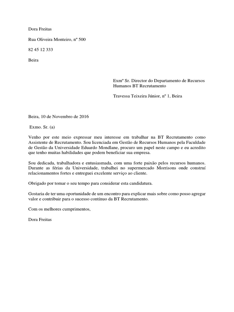 Modelo de Carta de Candidatura 5 | PDF | Carreira e Crescimento