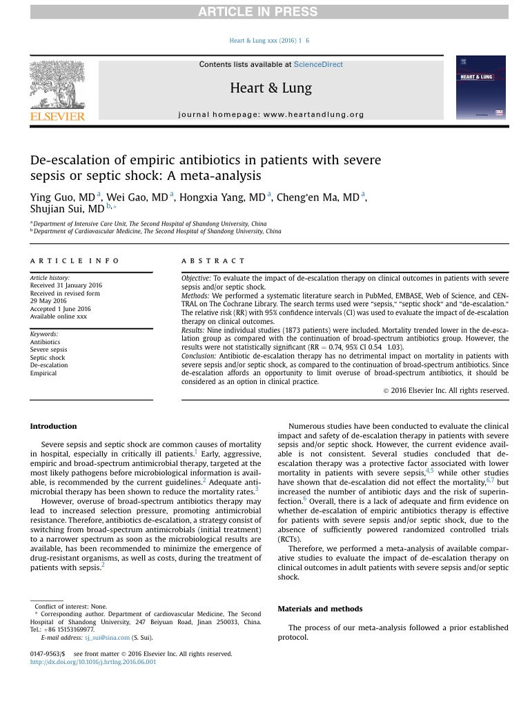 Heart & Lung: Ying Guo, MD, Wei Gao, MD, Hongxia Yang, MD, Cheng 'En Ma ...