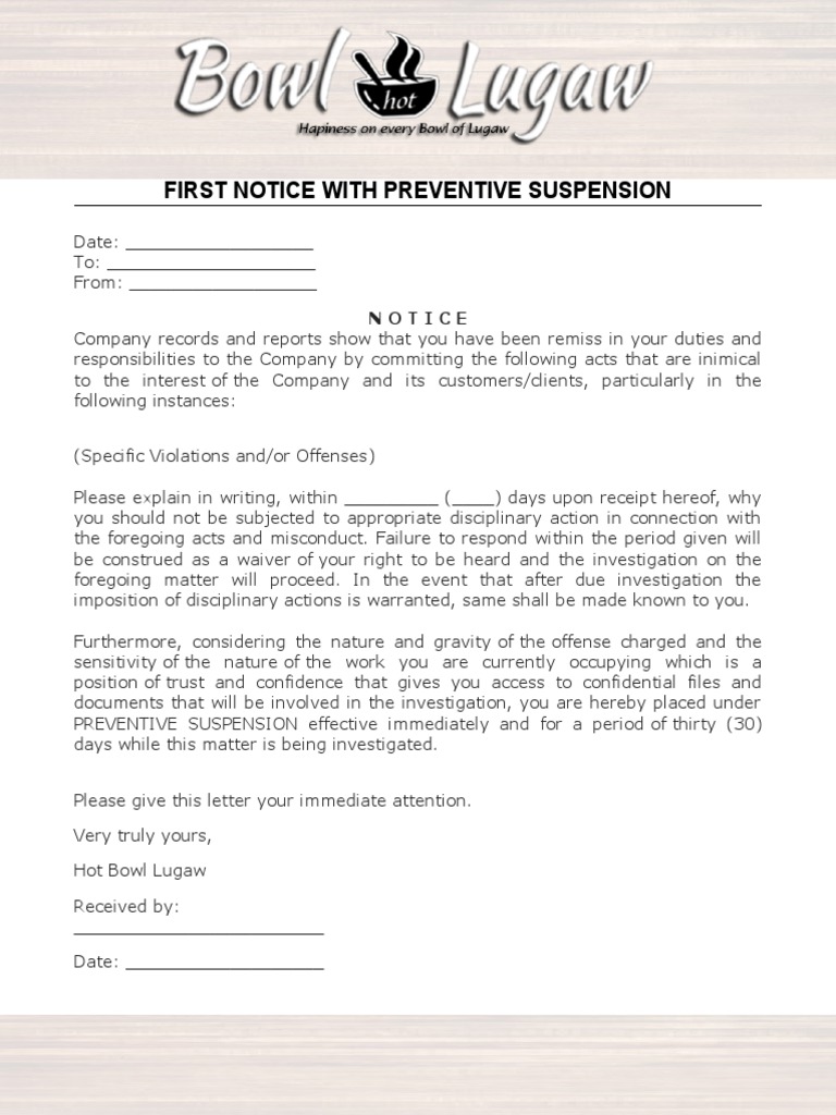 First Notice With Preventive Suspension | PDF