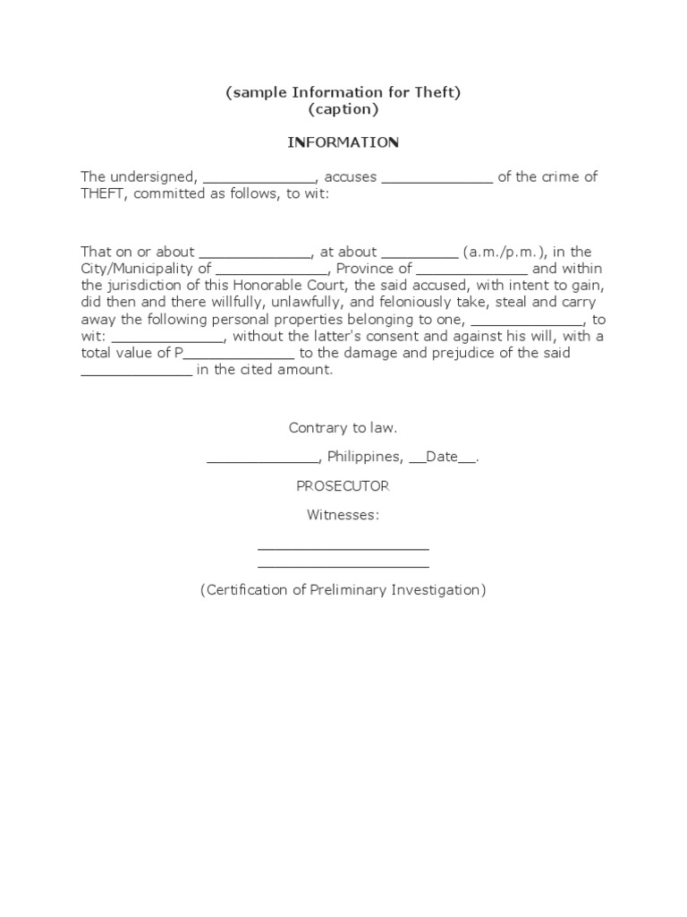 Sample Information For Theft | PDF
