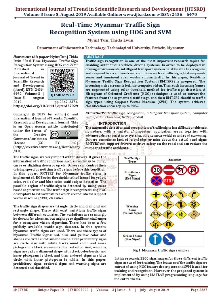 Real Time Myanmar Traffic Sign Recognition System Using HOG and SVM ...