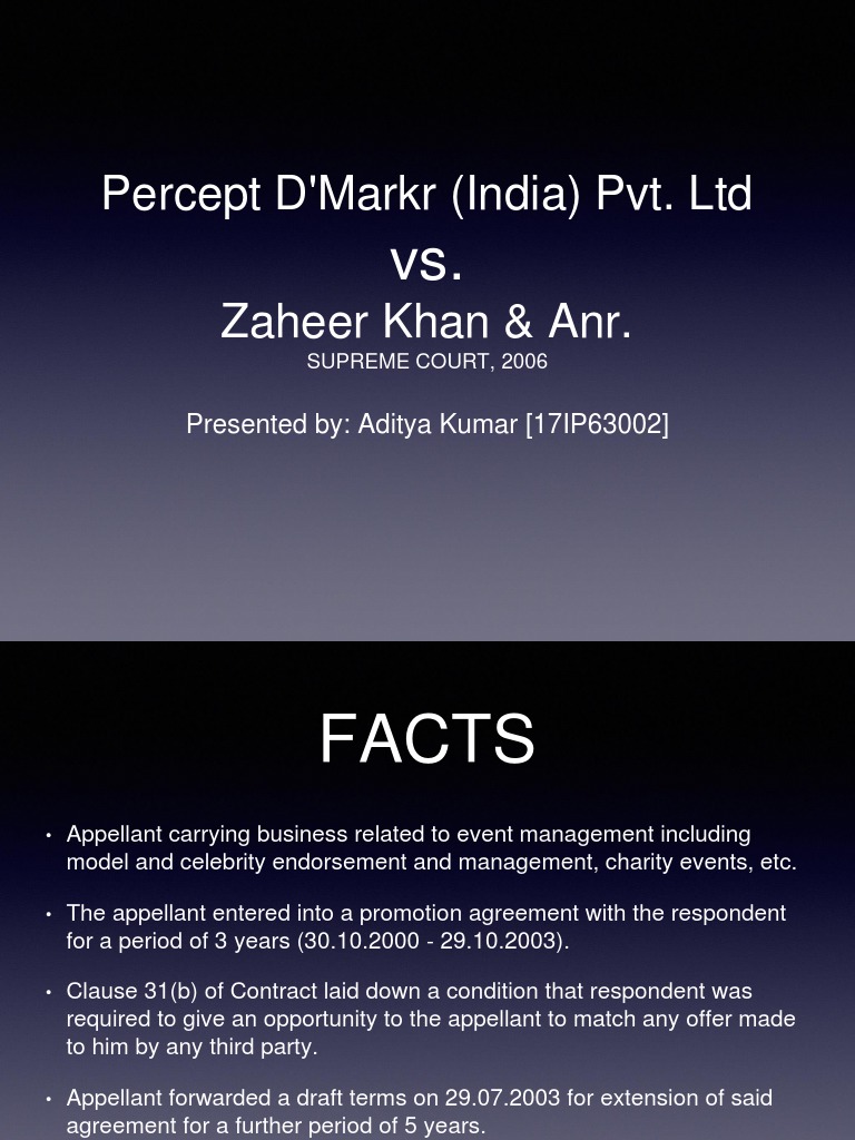 Percept D'Mark Vs Zaheer Khan | PDF | Contractual Term | Contract Law