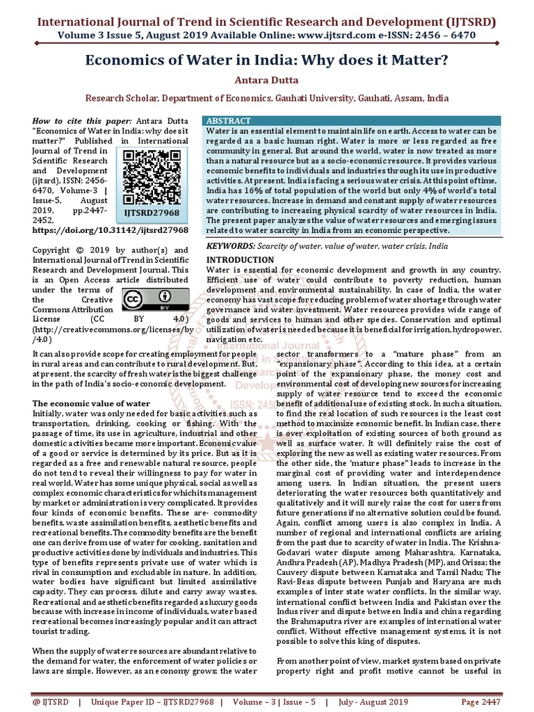 Economics of Water in India Why Does It Matter | PDF | Water Resources ...