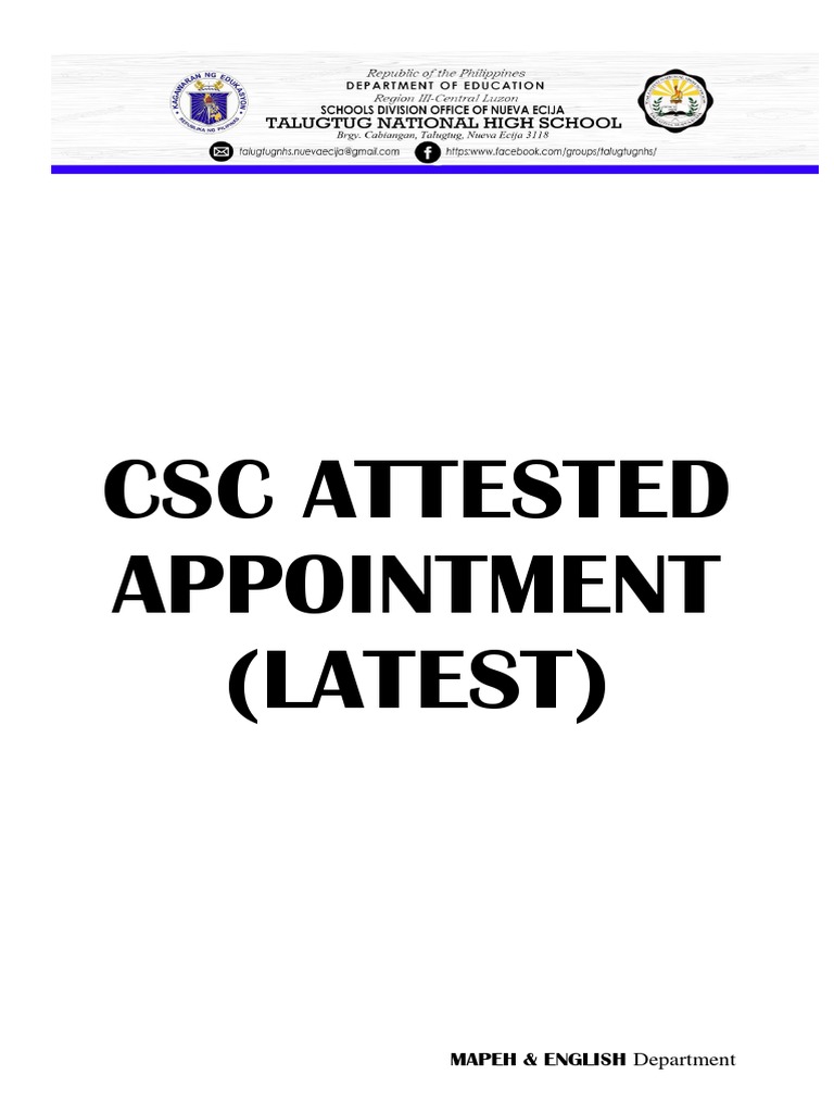 CSC Attested Appointment (Latest) : MAPEH & ENGLISH Department | PDF