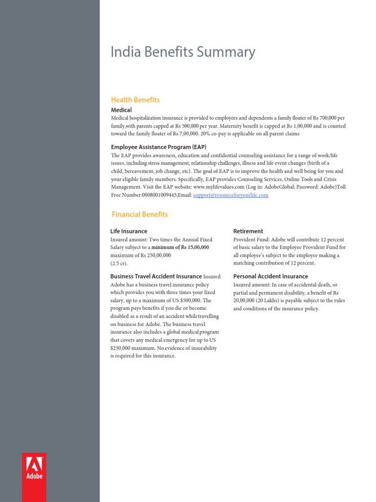 Adobe India Employee Benefits Overview | PDF | Salary | Employment