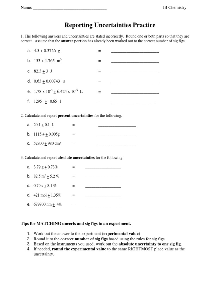 Reporting Uncertainties Practice | PDF