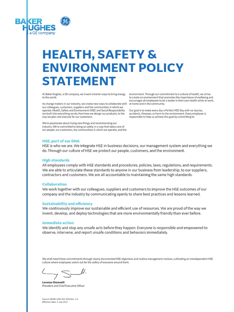 HSE Policy Statement A4 ENGLISH Web | PDF | Safety | Supply Chain