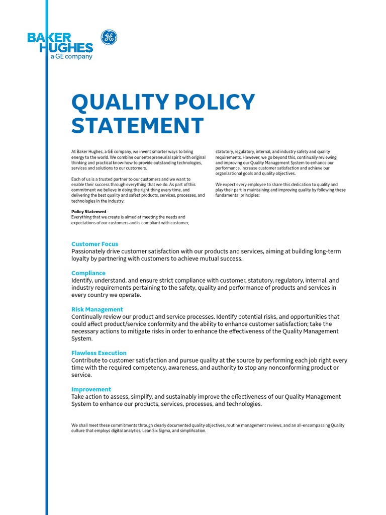 Quality Commitment at Baker Hughes | PDF | Quality Management | Risk ...