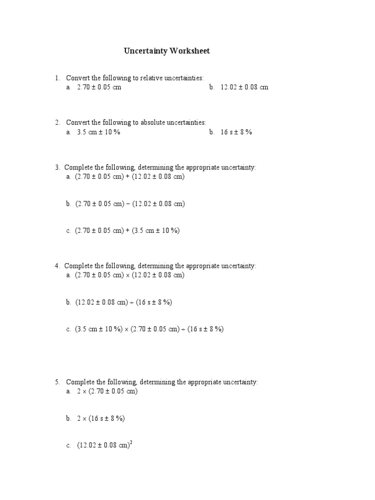Uncertainty Worksheet | PDF