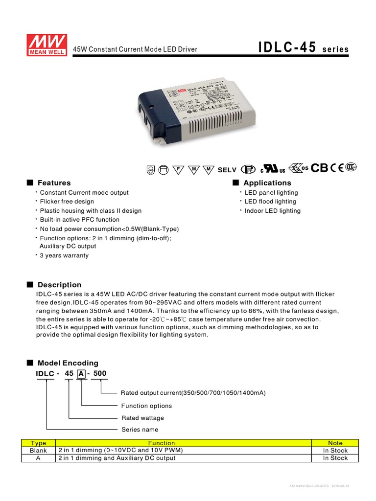 IDLC-45: 45W Constant Current Mode LED Driver | PDF | Rectifier ...