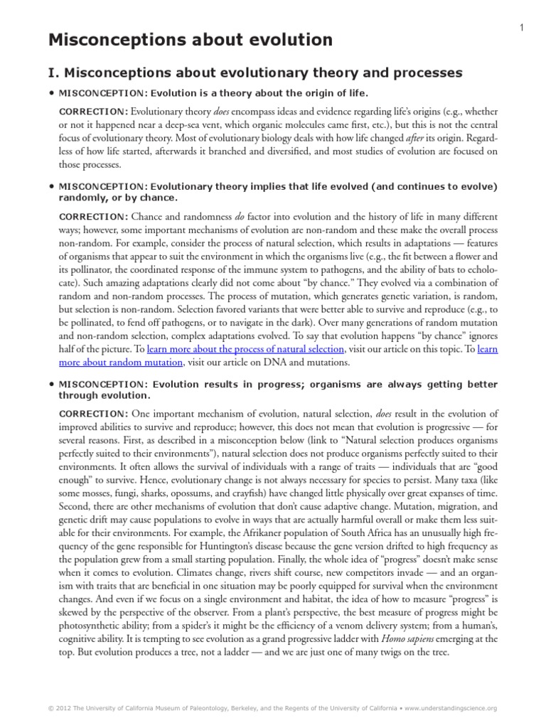 Misconceptions About Evolution PDF | PDF | Phylogenetic Tree | Natural ...