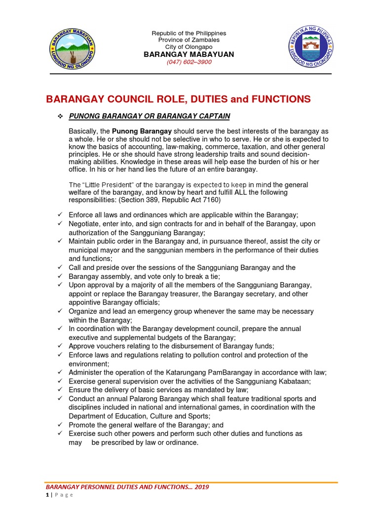 Barangay Council Role | PDF | Government | Social Institutions