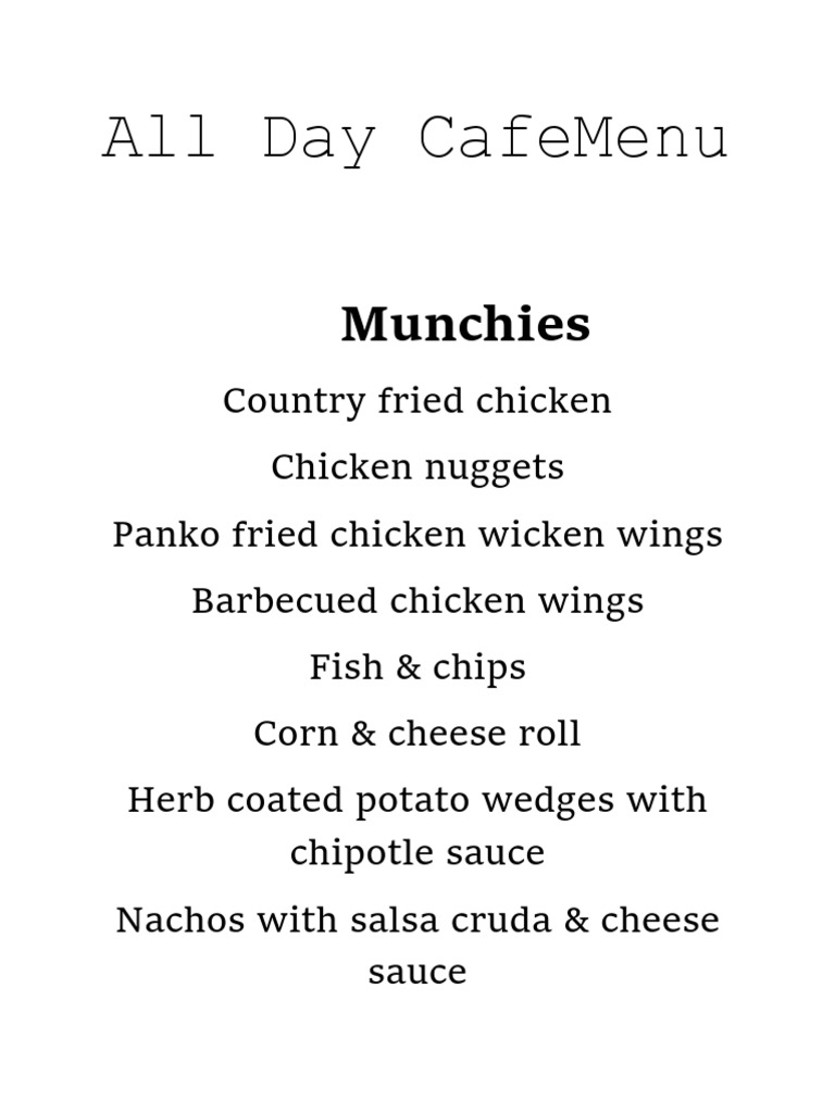All Day Cafe Menu | PDF | Hamburgers | Pancake