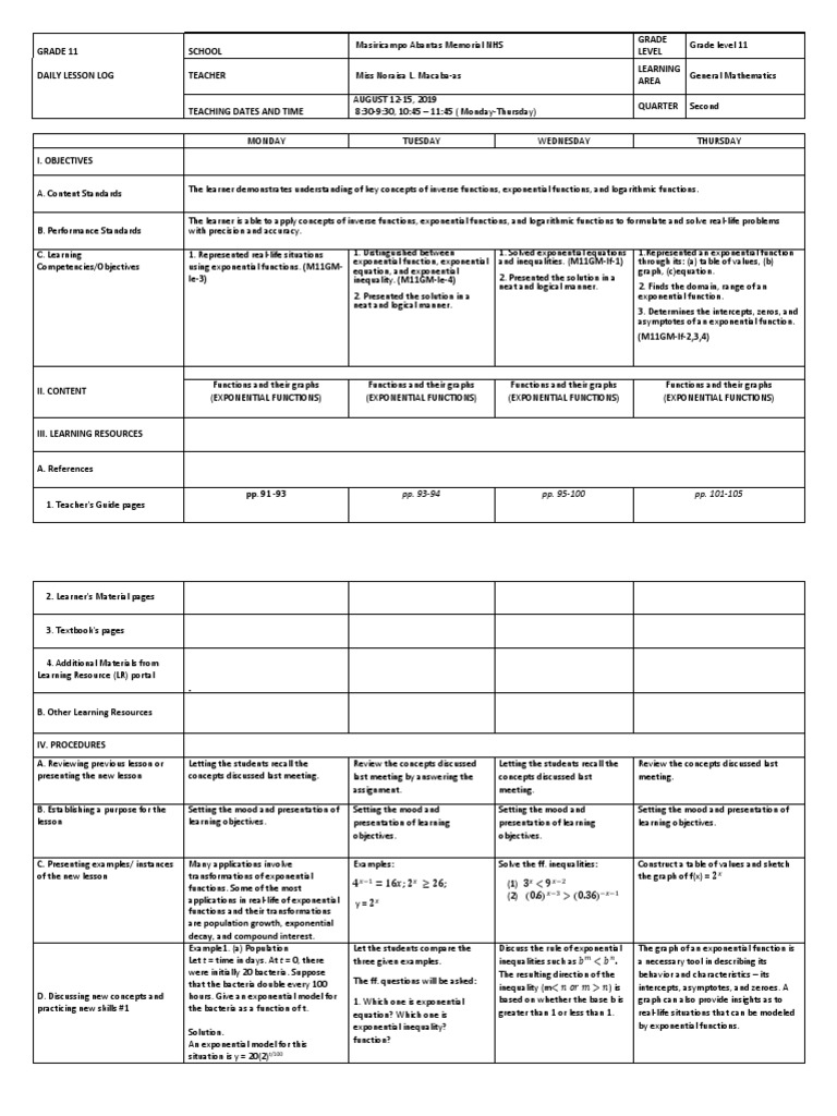 Gen Math DLL | PDF | Exponential Function | Function (Mathematics)