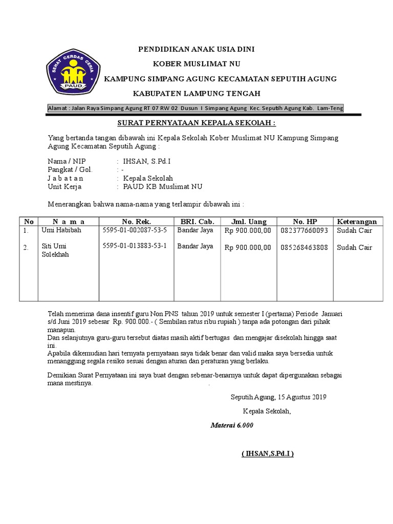 Surat Pernyataan Insentif GHM | PDF
