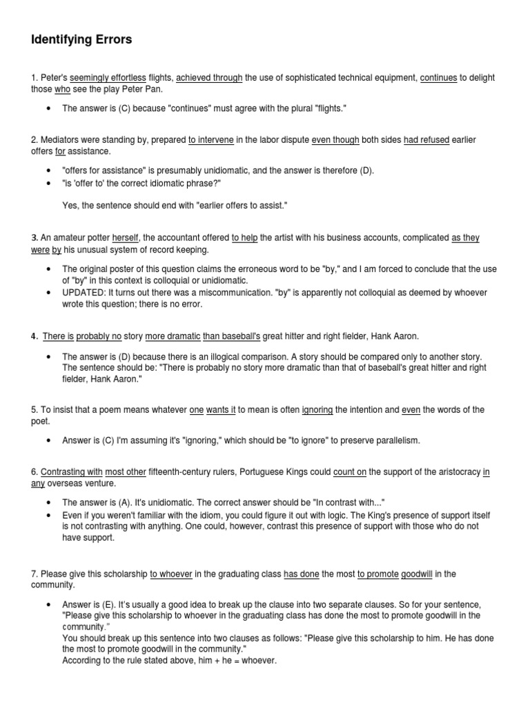 Identifying Sentence Errors With Solutions | PDF | Linguistics | Syntax