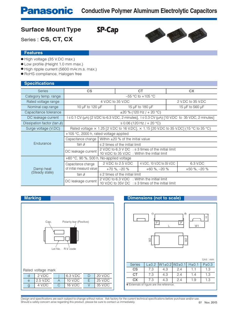 Surface Mount Type CS, CT, CX: Conductive Polymer Aluminum Electrolytic ...