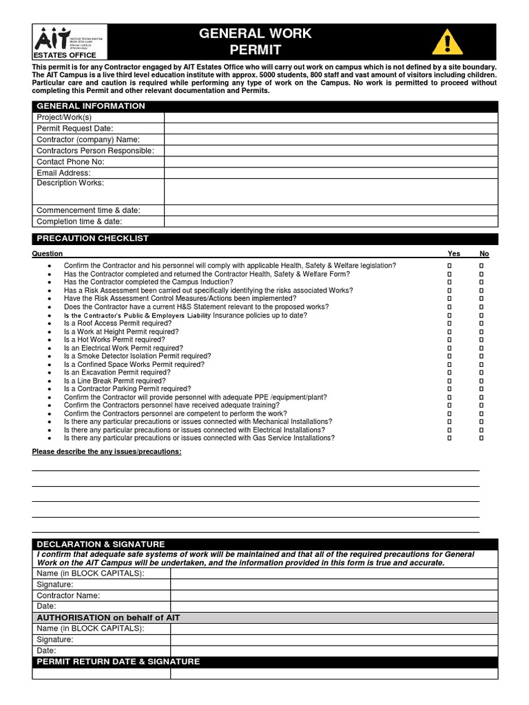 General Work Permit | PDF | Risk Assessment | Safety