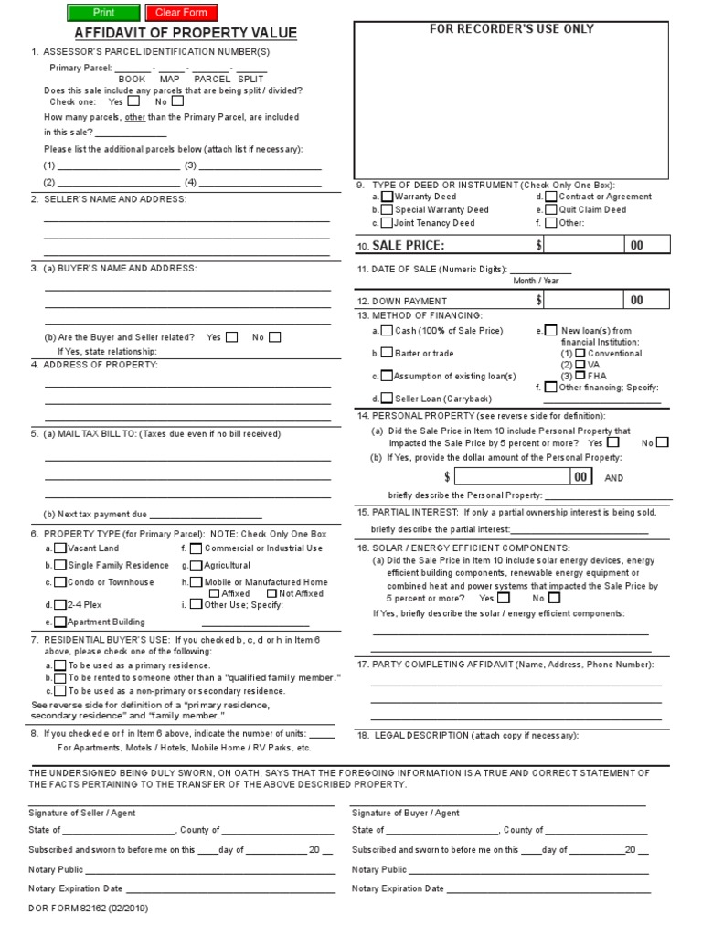 Affidavit of Property Value: Sale Price: $ 00 | Download Free PDF ...