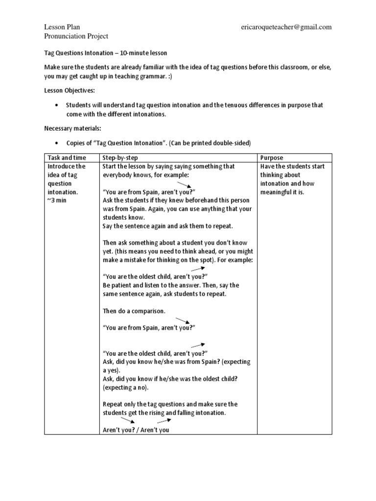 Tag Question Intonation | PDF | Question | Lesson Plan