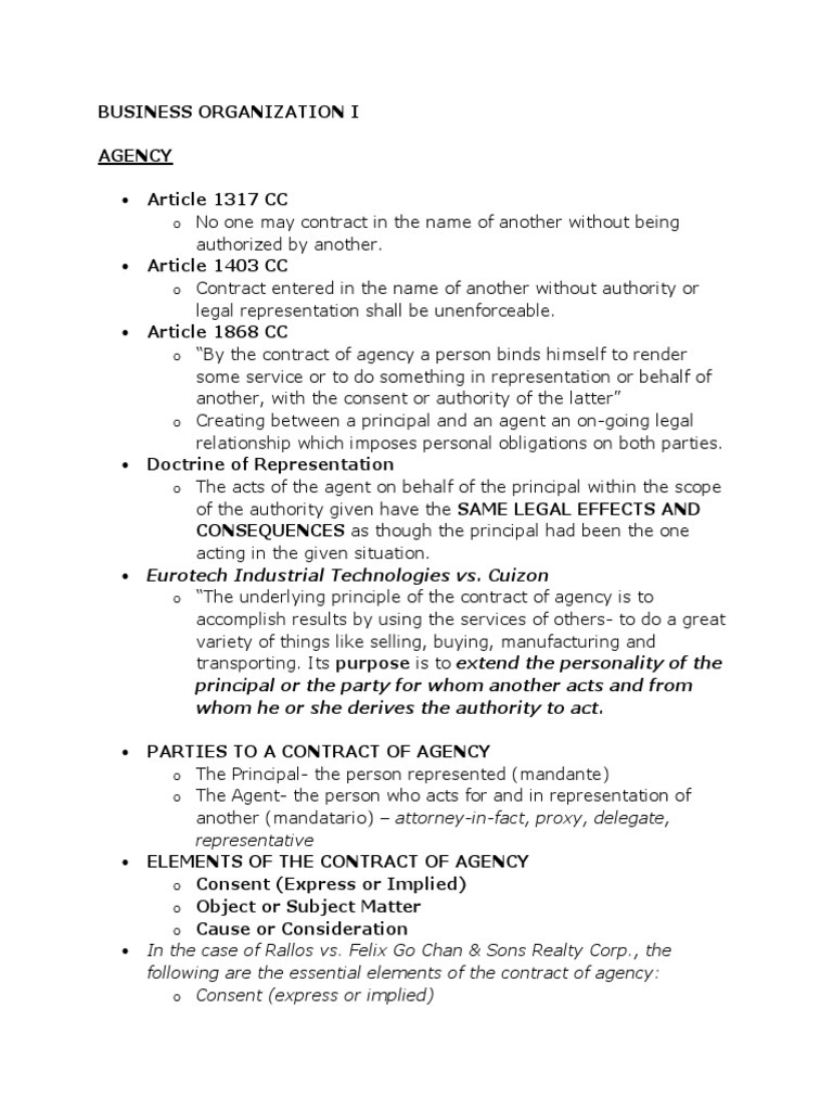 Business Organization I Agency | PDF | Law Of Agency | Private Law