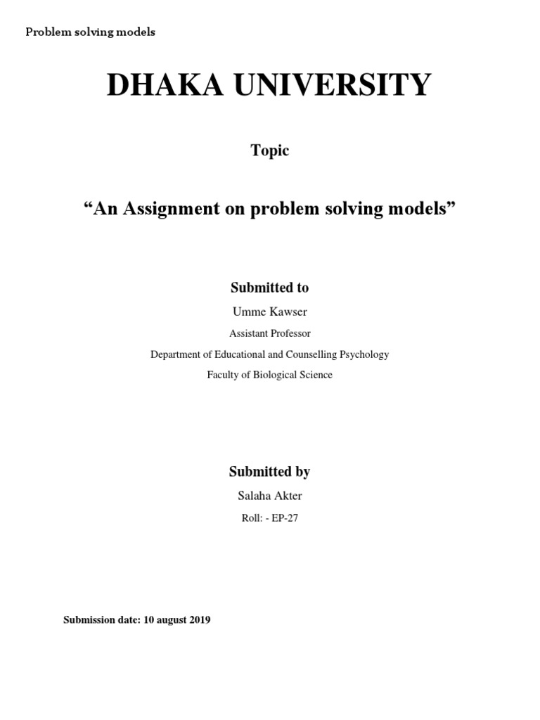 An Assignment On Problem Solving Models | PDF | Swot Analysis | Anger