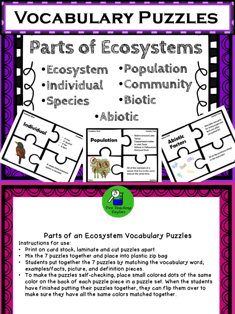 Parts of Ecosystems Vocabulary Puzzles Freebie | PDF | Ecosystem ...